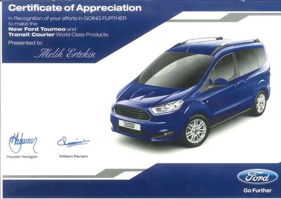 Certificate of Appreciation - Ford Transit Connect | PPT