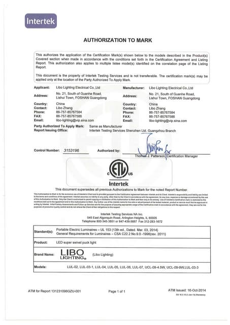 LED T5 ETL Certification | PDF