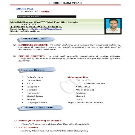 Shahid_Riaz_Cv_(Driller) | DOC | Islam | Religion & Spirituality