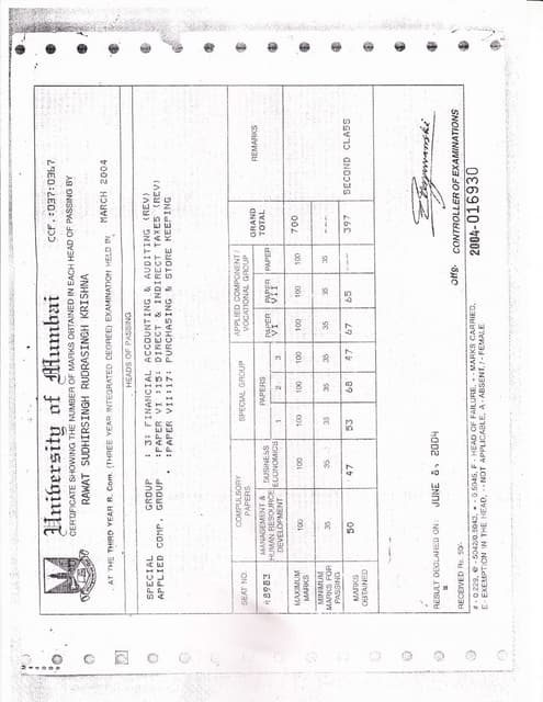 005- 10th Mark Sheet | PDF