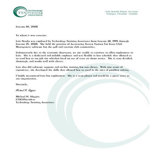 Reference Letter from TTA | PDF | Business | Business and Finance