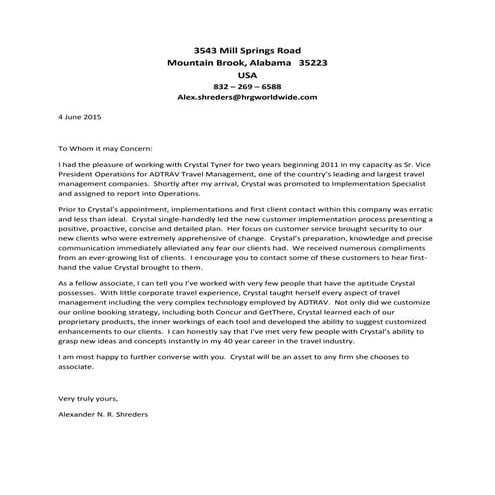 Crystal Tyner recommendation_Alex Shreders | PDF