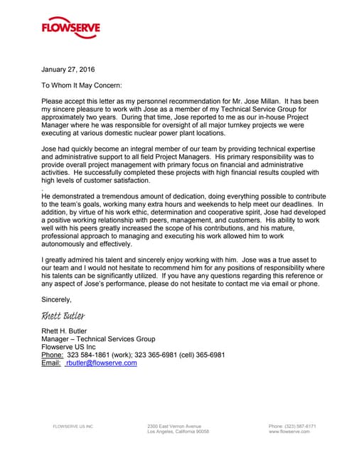 Letter Recommendation- Plant Manager | PDF