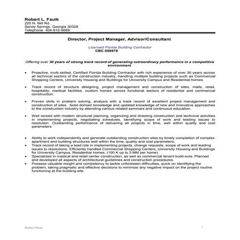 Robert Faulk Resume 2011 | DOC