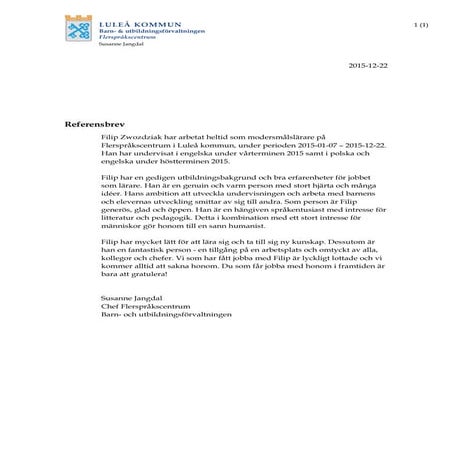 Referensbrev Filip Zwozdziak | DOC
