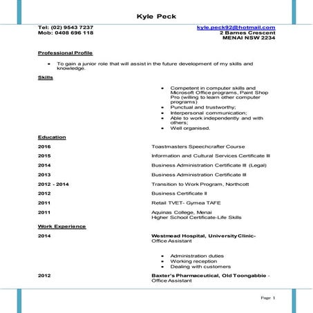 Kyle Peck 2016 | PDF