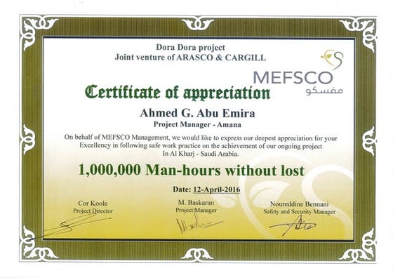 Certificate of Appreciation from MEFSCO | PPT