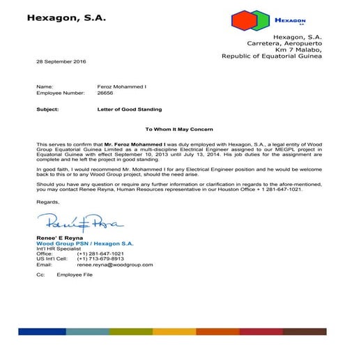 Letter Good Standing - Mohammed I Feroz 2016-09-28 | PDF