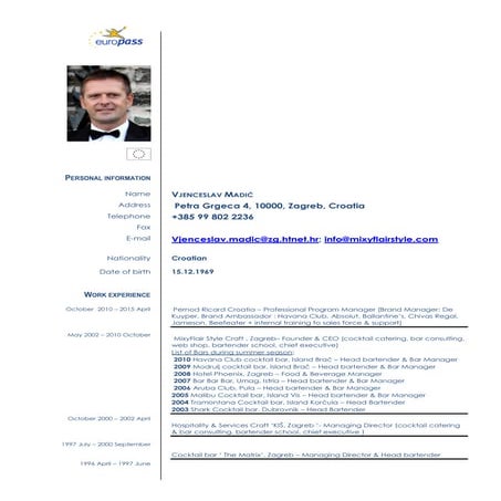 CV-Vjenceslav Madic | PDF | Bars & Restaurants | Attractions