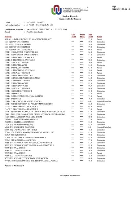 Academic Record NWU | PDF