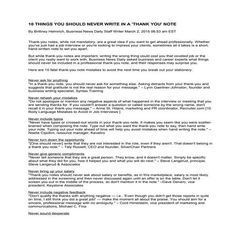 10 Things that you should never write in a Thank You note | DOC