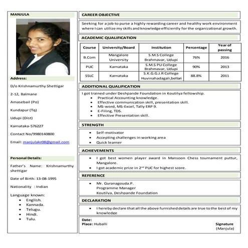 Manjula shettigar_Resume | DOCX