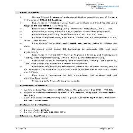 DWBI Testing Profile | PDF