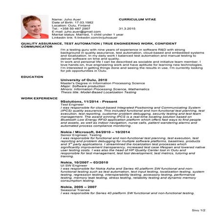 juho_auer_cv | PDF | Computer Software and Applications | Computing