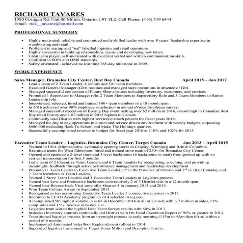RICHARD TAVARES RESUME JANUARY 2017 REVISED | PDF