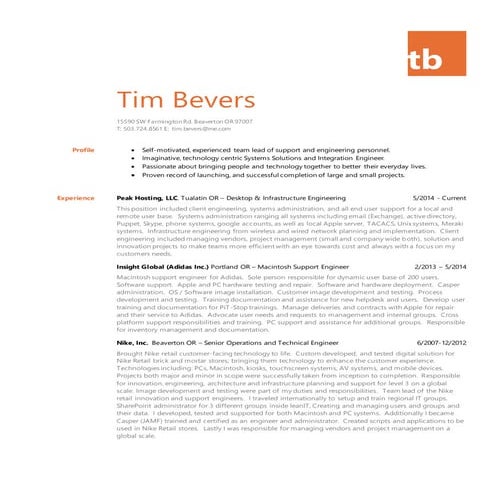 Tim Bevers Resume | DOCX