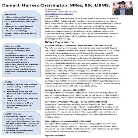 CV | DOCX | Biological Sciences | Science