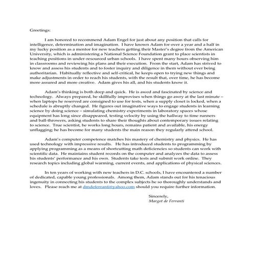 Adam Engel Recommendation | PDF | Educational Assessment | Education