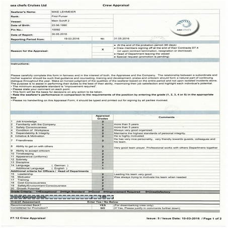 Crew Appraisal - First Purser.1-2 | PDF