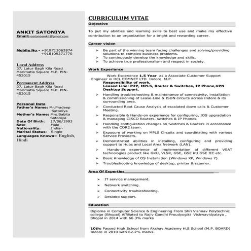 Ankit CV (1) | DOC | Computing | Technology & Computing