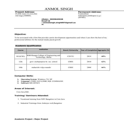 anmol singh resume | DOC | Technology & Computing