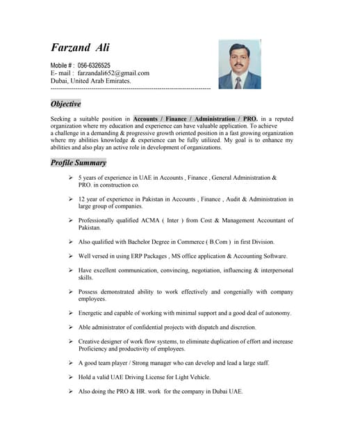 Ali Raza CV | PDF | Business Accounting & Finance | Business