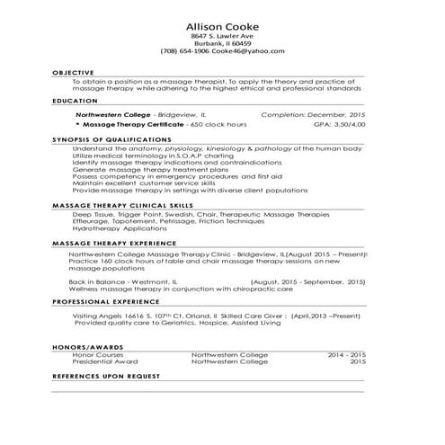 Massage Therapy Resume | PDF