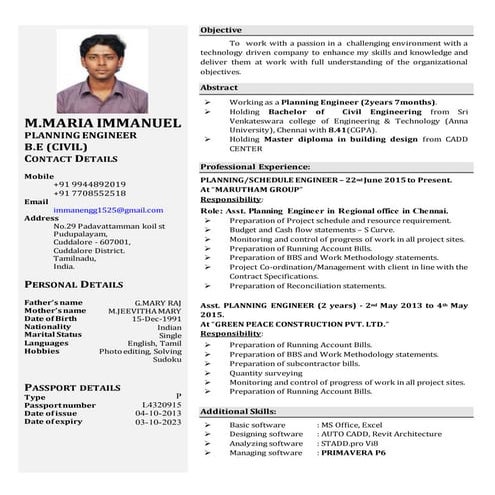 planning Engg updated Resume | PDF