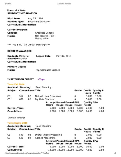 Academic Transcript | PDF
