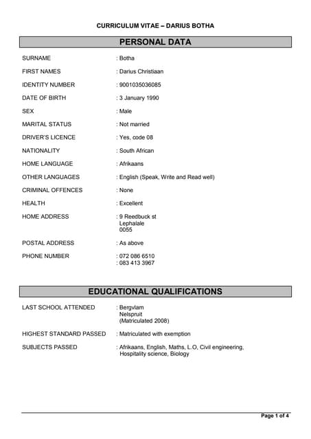 Curriculum Vitea of Glaynor Annette De Jager (2) | DOCX | Business | Business and Finance