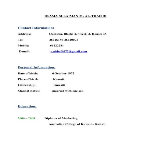 C.V Osamaa | DOC | Business Administration | Business