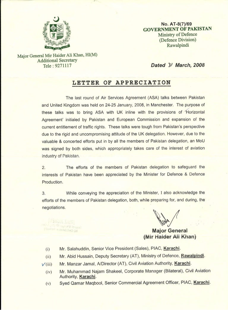 LETTER OF APPRECIATION