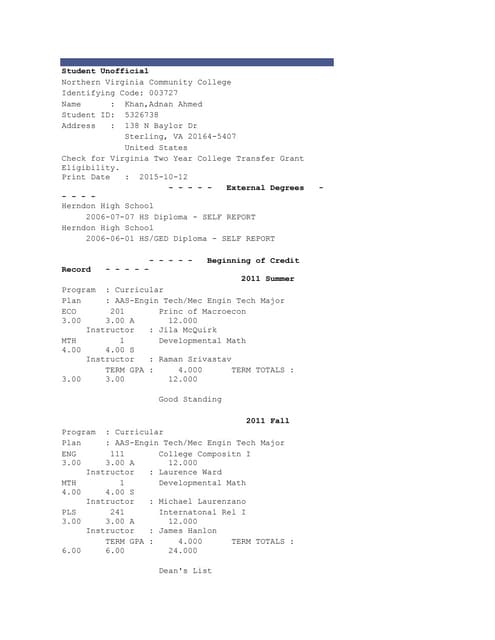 Unofficial Transcript | DOCX