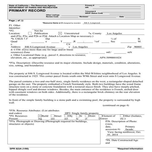 Lisha Yang-美国遗产名录申请表格DPR primary record | DOC