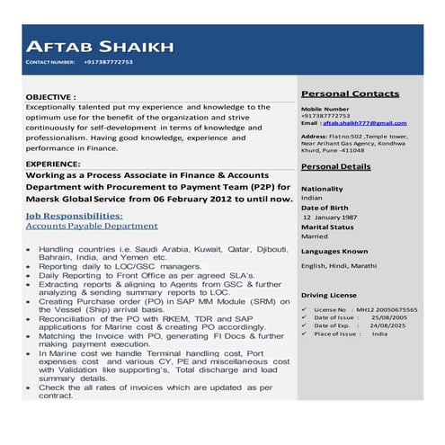 Aftab Shaikh (CV) | DOCX