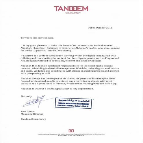 Recommendation Letter - Tandem | PDF