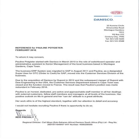 Referance Letter Pauline Potgieter | PDF