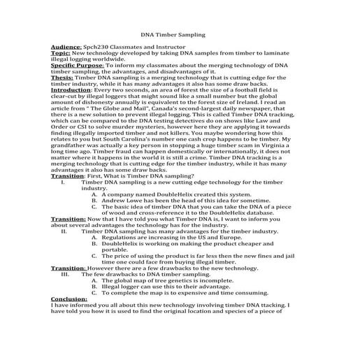 DNA Timber Sampling Speech | PDF