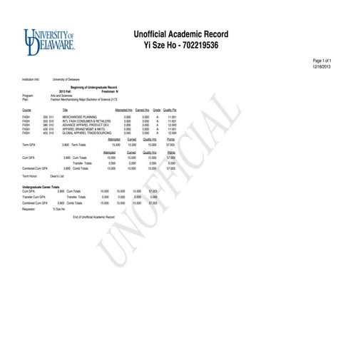 hoyisze UD transcript | PDF