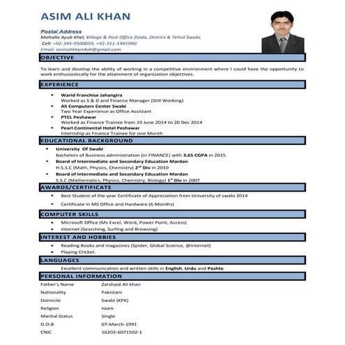 Asim Ali CV 1 | DOC | Education