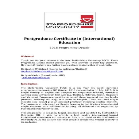 SU PGCEi Course Details 2016 | PDF