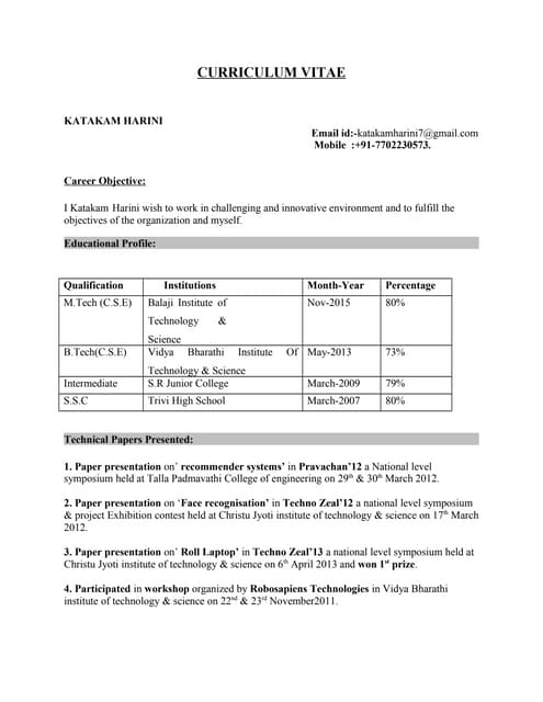Harini_Resume | PDF | Computing | Technology & Computing