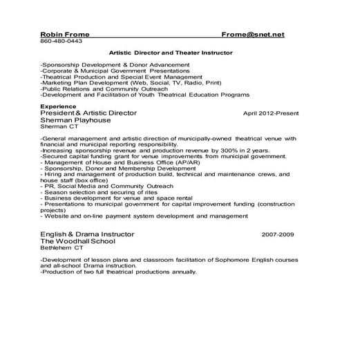 Robin Frome Professional Resume | PDF