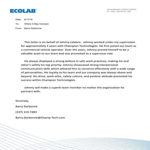 Johnny Letter of Reccomdation | PDF