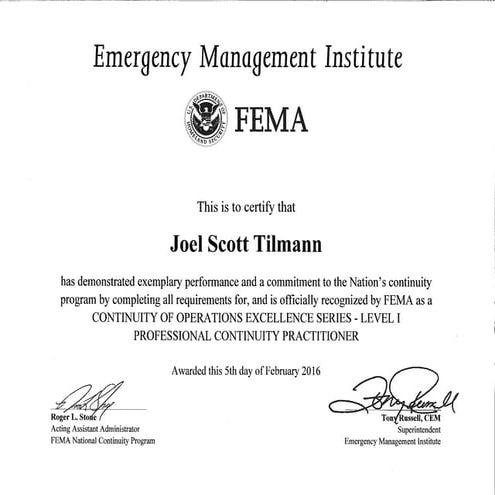 FEMA Level 1 Professional Continuity Practitioner | PDF