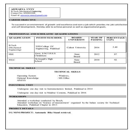 aiswarya resume | DOCX