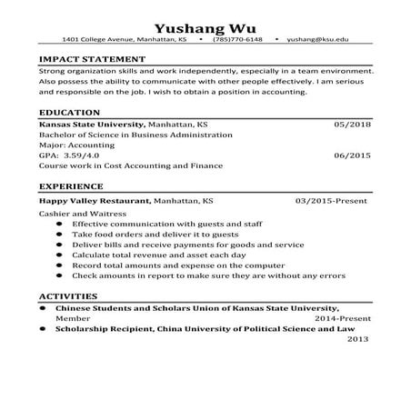 Yushang Wu, Resume | PDF