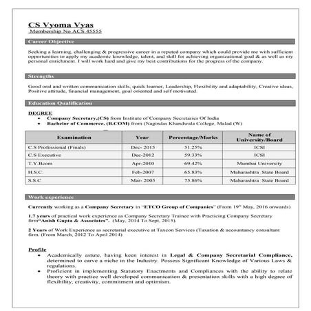 Company Secretary Resume Sample | DOC