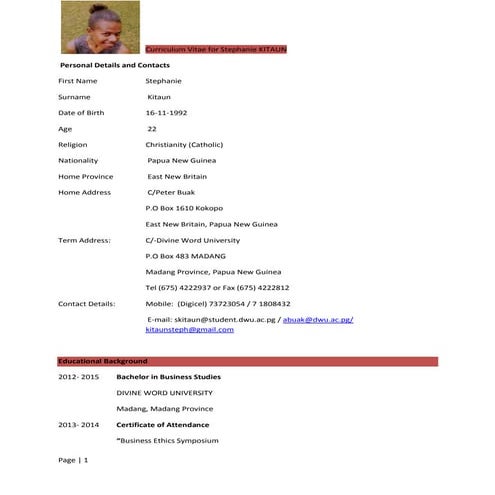 CV-Stephanie Kitaun 2015 | PDF