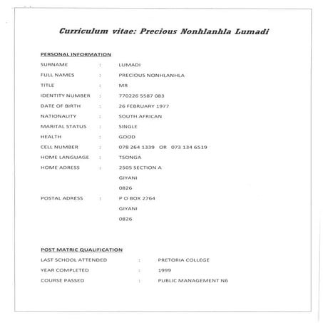 P N LUMADI CV | PDF